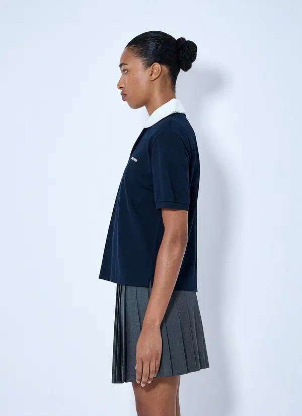 Miu Miu Cotton Piqué Polo Shirt With Embroidered Collar