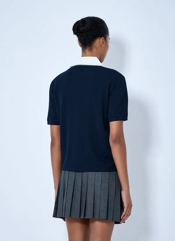 Miu Miu Cotton Piqué Polo Shirt With Embroidered Collar