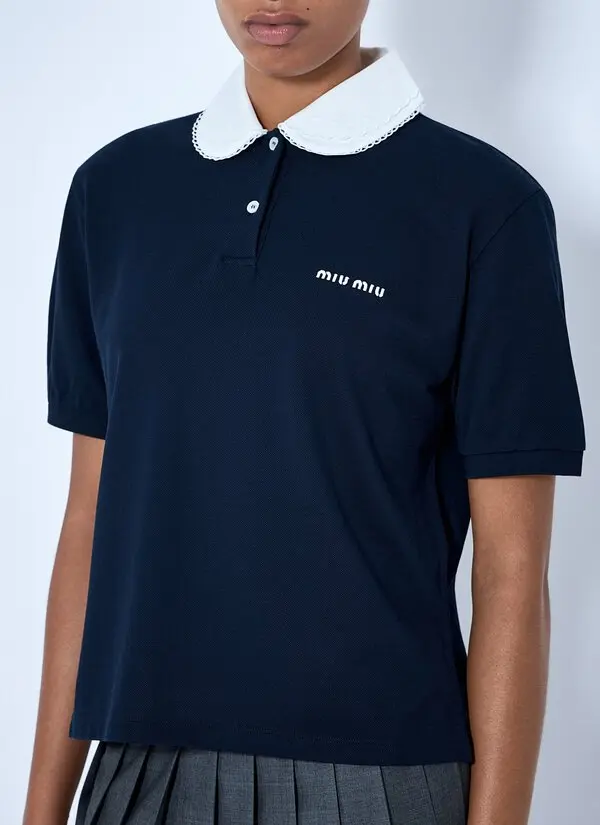 Miu Miu Cotton Piqué Polo Shirt With Embroidered Collar