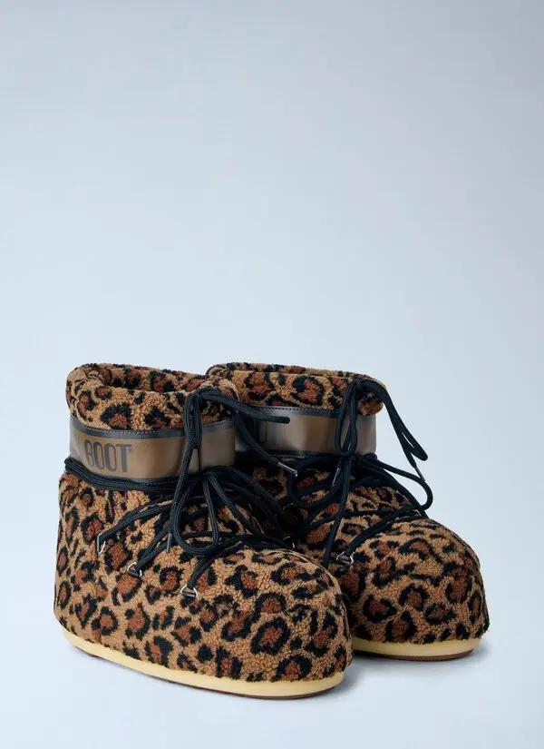 Moon Boot Icon Low Leopard Print Fleece Boots - Brown
