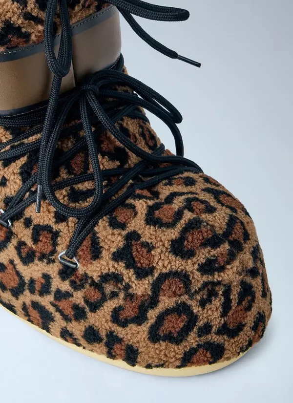 Moon Boot Icon Low Leopard Print Fleece Boots - Brown