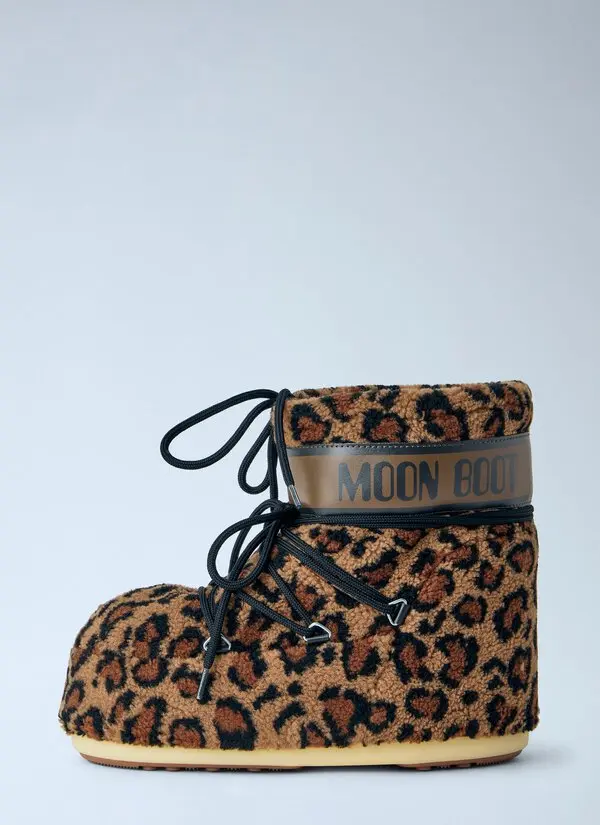 Moon Boot Icon Low Leopard Print Fleece Boots - Brown