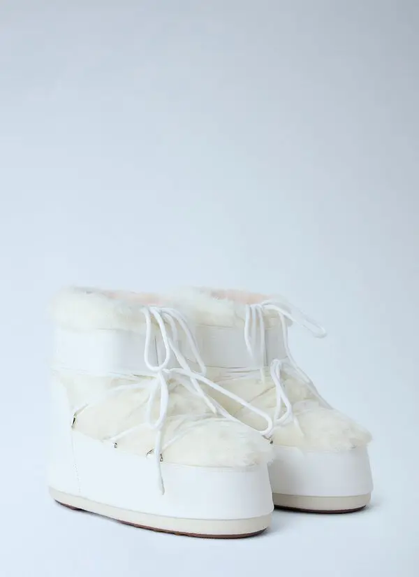 Moon Boot Icon Low Faux Fur Trim Lace-up Boots - White