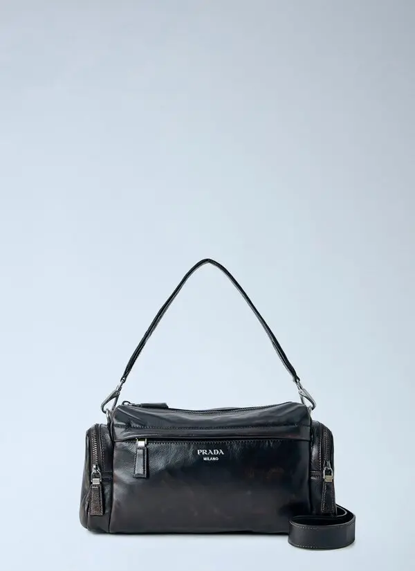Prada Distressed Nappa Leather Shoulder Bag - Brown