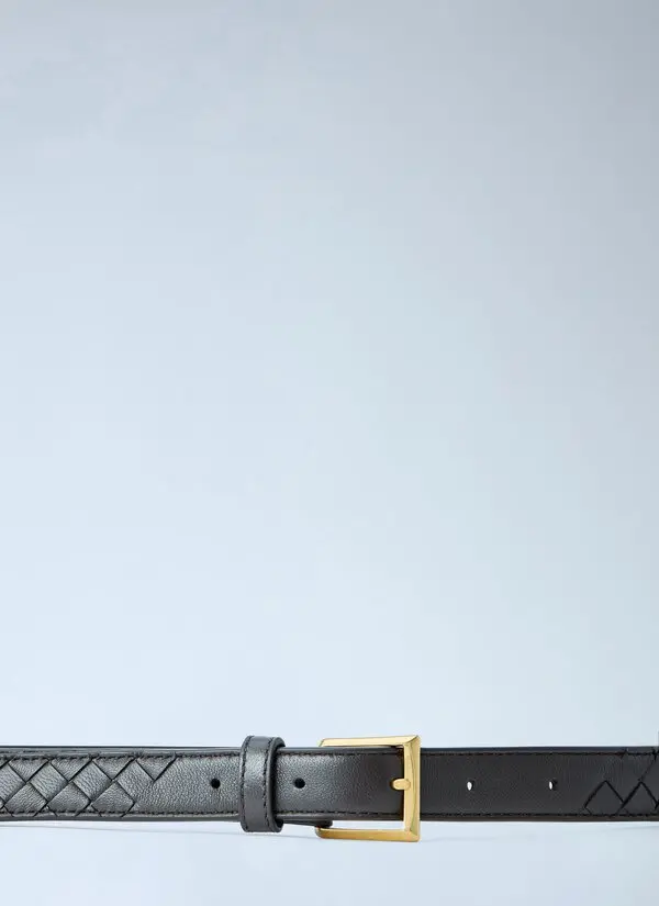 Bottega Veneta Woven Leather Belt With Metal Buckle