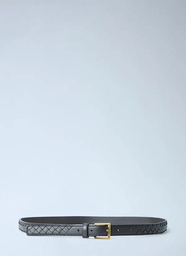 Bottega Veneta Woven Leather Belt With Metal Buckle