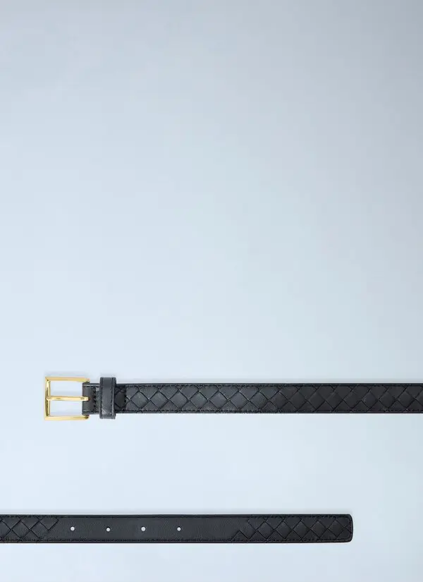 Bottega Veneta Woven Leather Belt With Metal Buckle