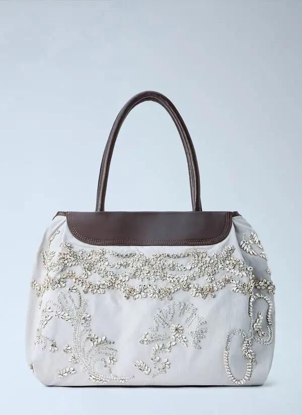 Dries Van Noten Embellished Leather-trim Handbag