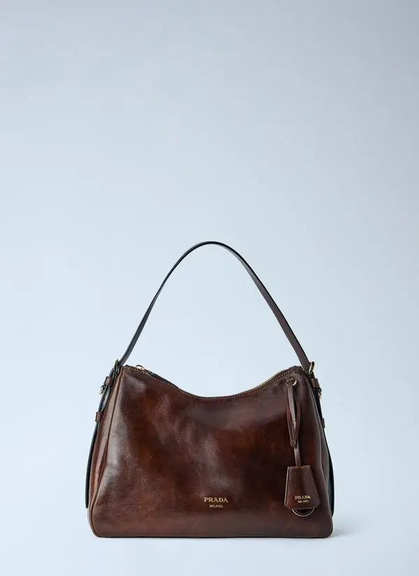Prada Aimée Medium Leather Shoulder Bag - Brown