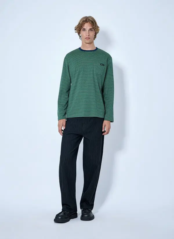 Miu Miu Striped Long Sleeve T-shirt With Logo Patch - Green