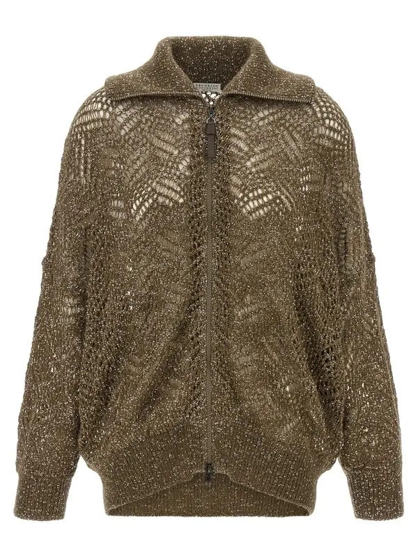 Brunello Cucinelli Abstract Leaf Perforated Cardigan