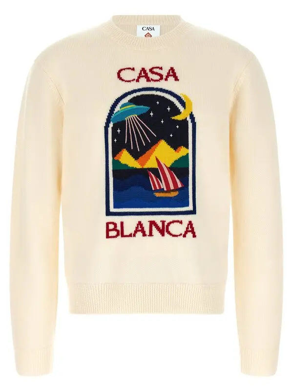 Casablanca Pyramid Abduction" Pure Wool Crew Neck Sweater - White