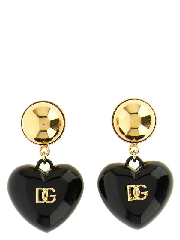 Dolce & Gabbana Dg Heart Dangle Earrings With Clip Closure - Black