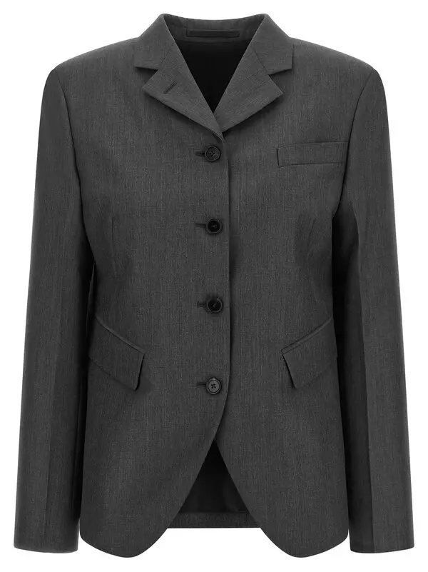 JIL SANDER Single-breasted Blazer With Asymmetrical Hem - Gray