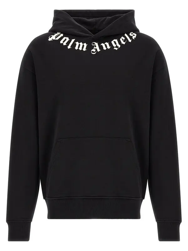 Palm Angels Logo Print Cotton Hoodie - Black