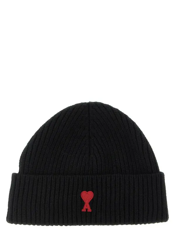 AMI Paris De Coeur' Beanie In Ribbed Felted Merino Wool