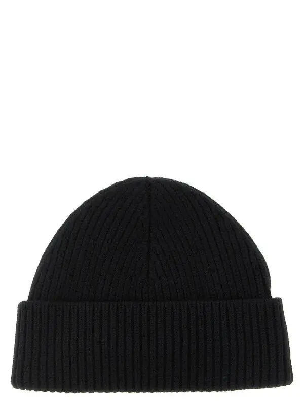 AMI Paris De Coeur' Beanie In Ribbed Felted Merino Wool - Black