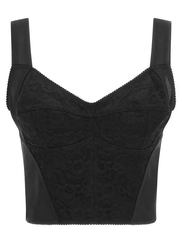Dolce & Gabbana Corsetteria' Lace And Jacquard Bustier Top - Black