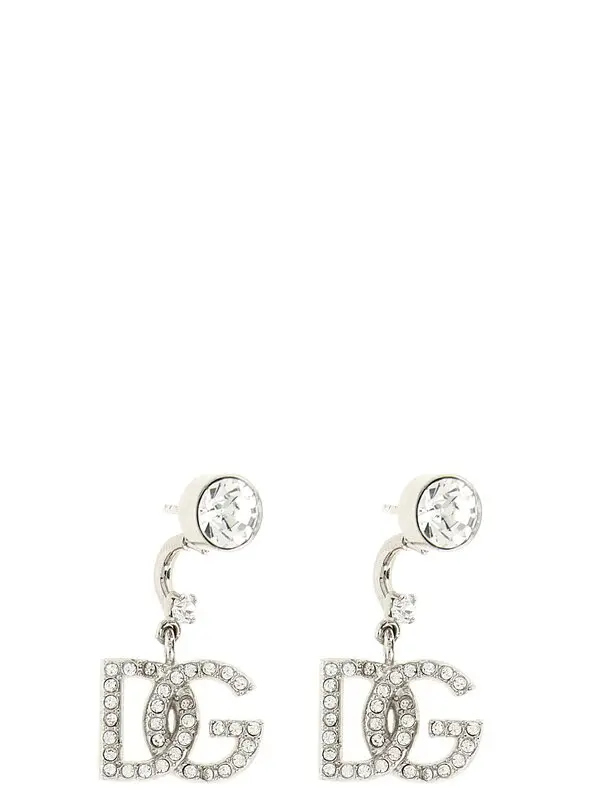 Dolce & Gabbana Crystal Embellished Dg Monogram Drop Earrings - Silver