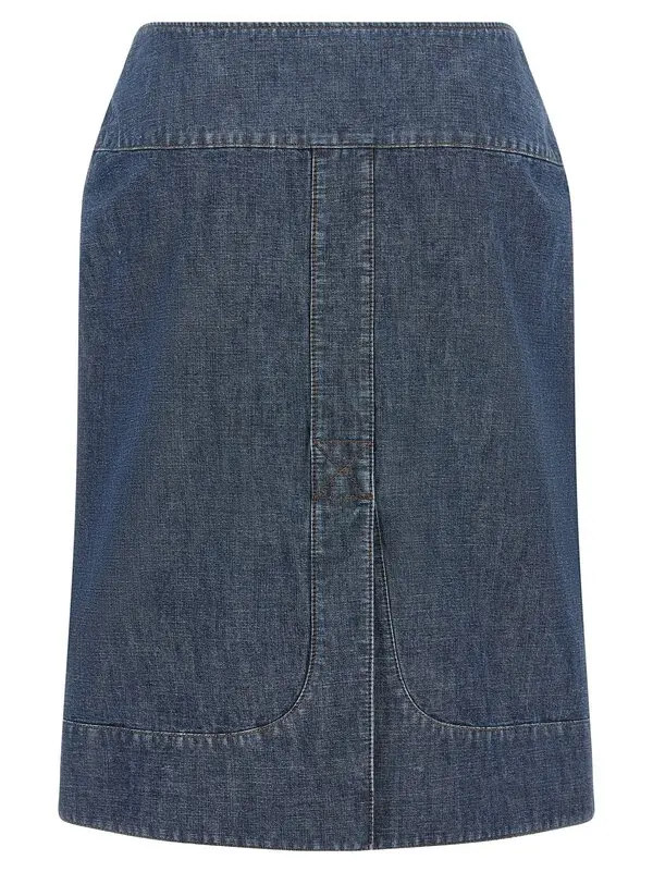 Fendi Chambray Denim Midi Skirt With Leather Details