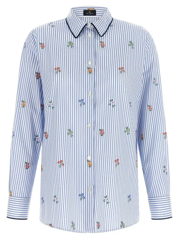 Etro Embroidered Striped Cotton Shirt - Blue