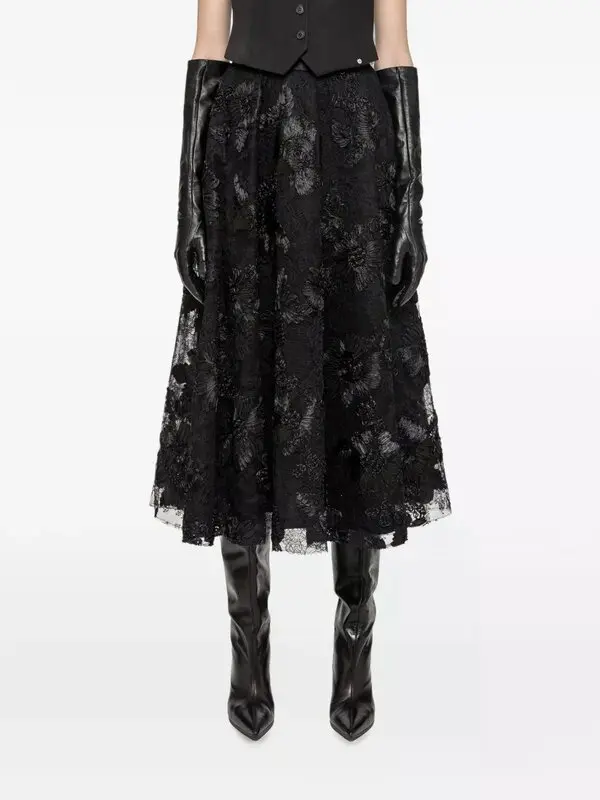 NISSA Floral Embroidered A-line Midi Skirt