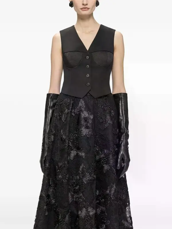 NISSA Floral Embroidered A-line Midi Skirt