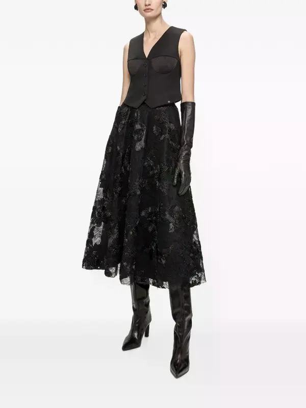 NISSA Floral Embroidered A-line Midi Skirt