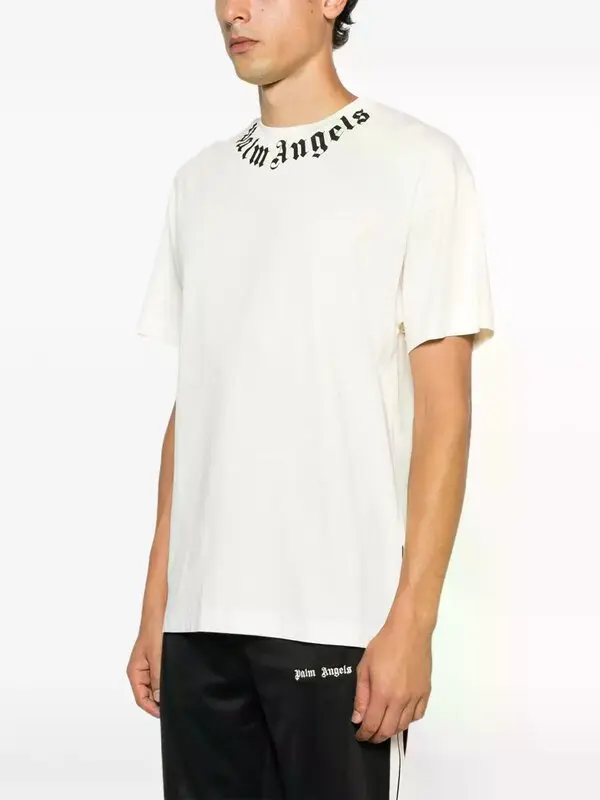 Palm Angels Neck Logo Printed T-shirt - Neutrals