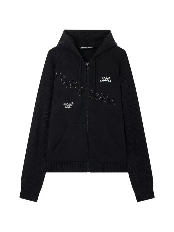 Palm Angels Surfer Dreams Knit Zip-up Hoodie - Black