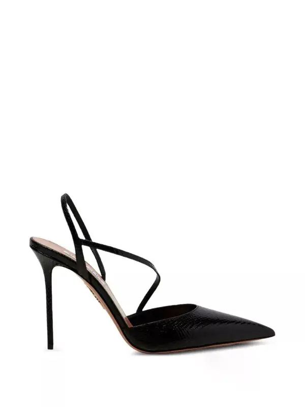 AQUAZZURA Metallic Lizard-effect Slingback Pumps - Black