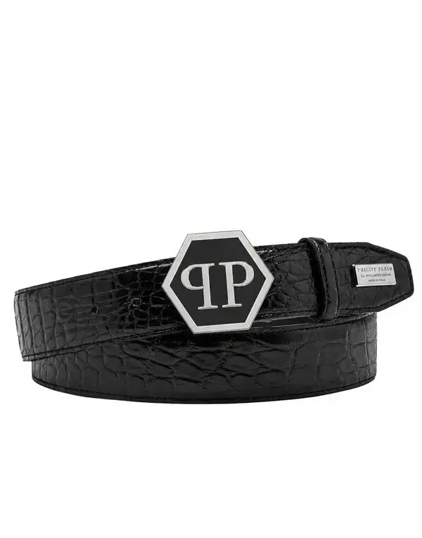 Philipp Plein Leather Belt With Hexagon Buckle