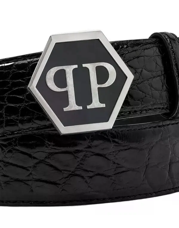 Philipp Plein Leather Belt With Hexagon Buckle