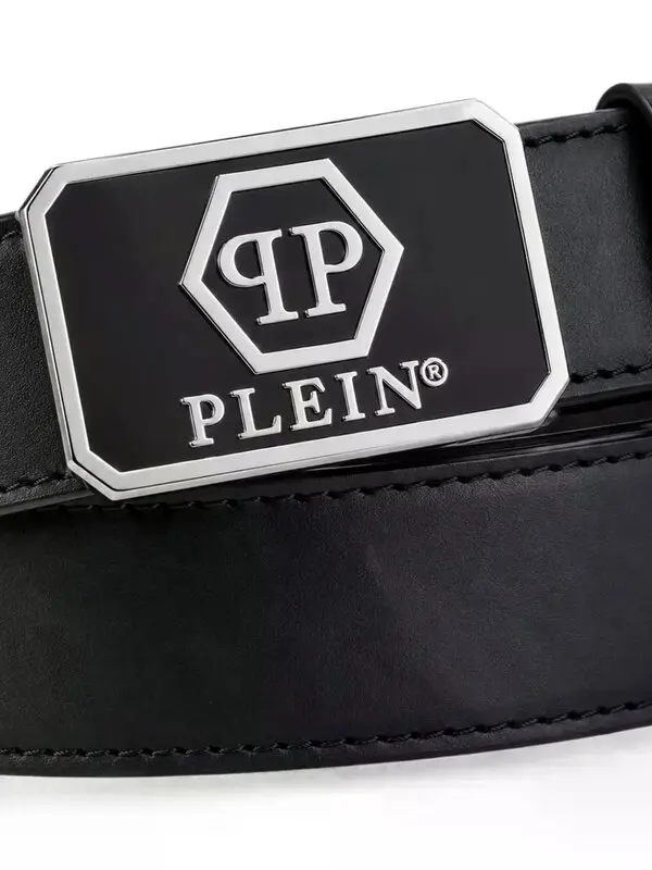 Philipp Plein Leather Belt With Plaque Buckle