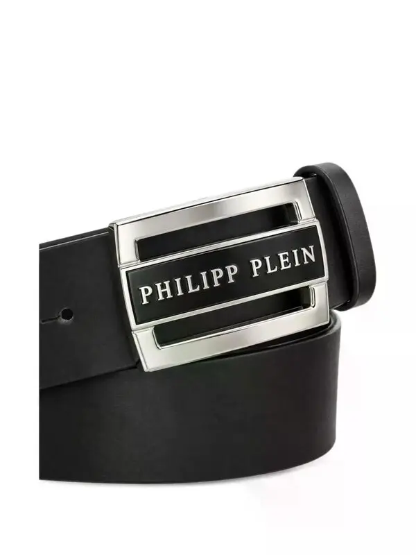 Philipp Plein Leather Belt With Plaque Buckle - Black