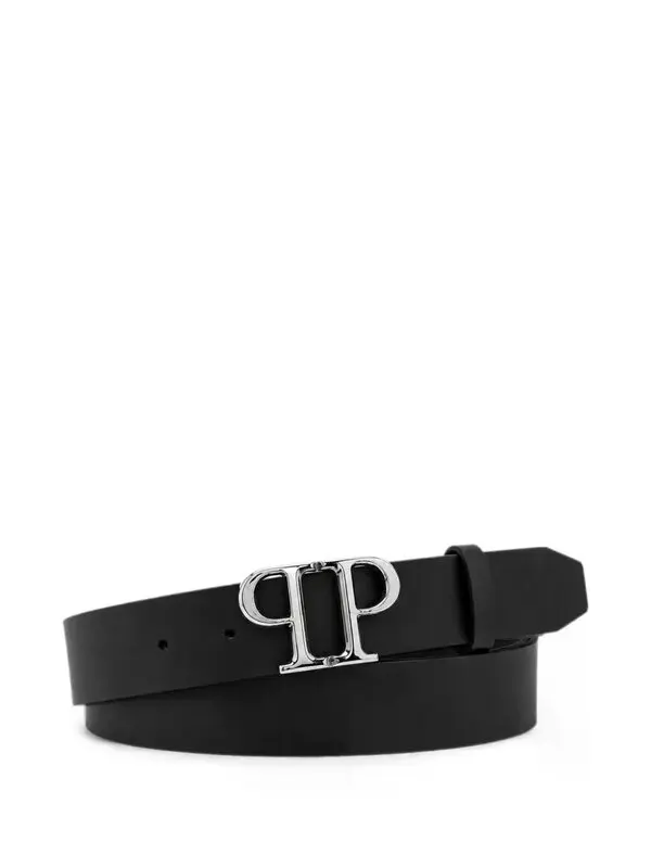 Philipp Plein Leather Belt With Silver-tone Pp Logo Buckle