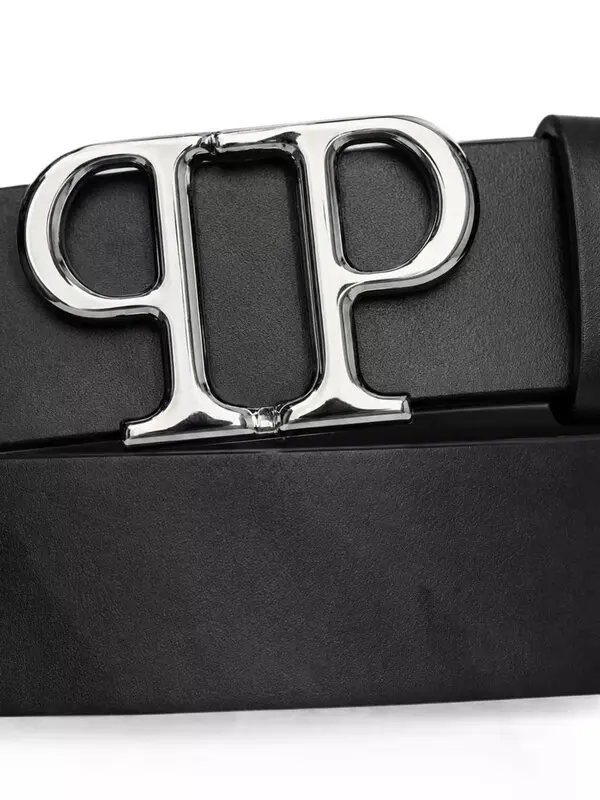 Philipp Plein Leather Belt With Silver-tone Pp Logo Buckle