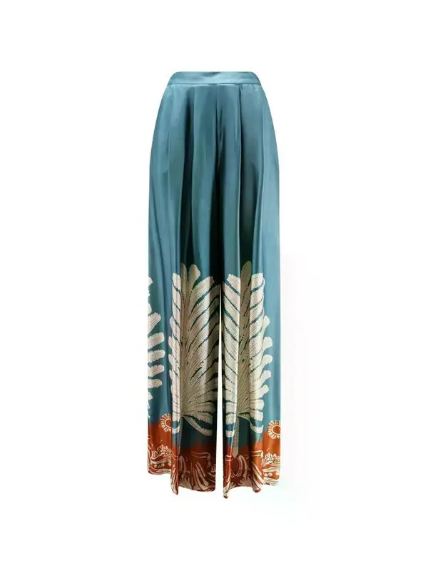 BYE FIRENZE Pleated Palm-print Palazzo Pants
