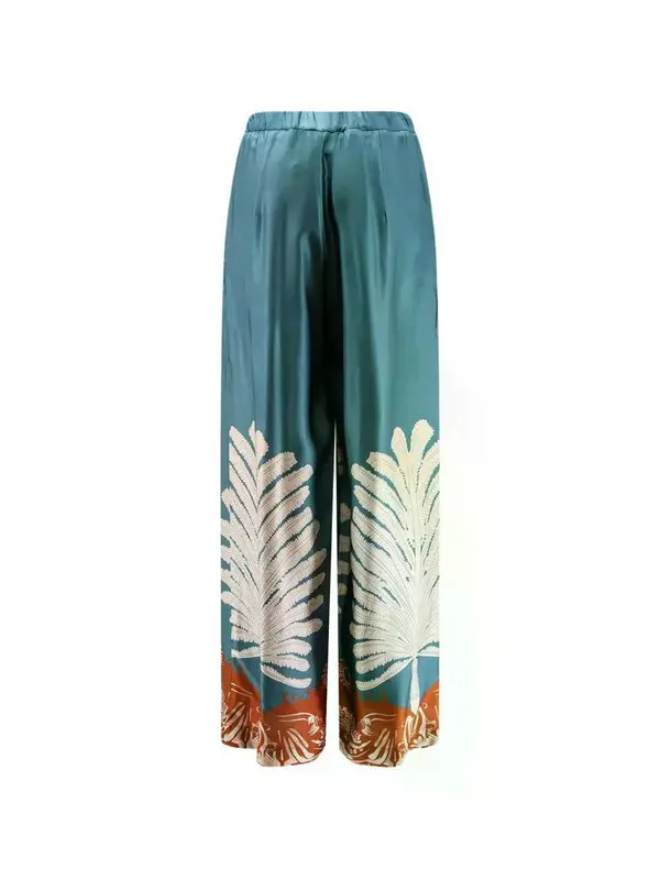 BYE FIRENZE Pleated Palm-print Palazzo Pants