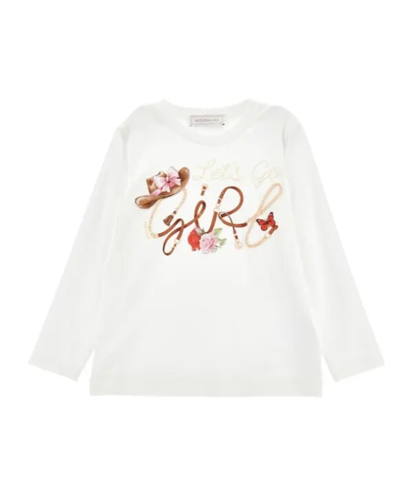 Monnalisa Graphic-print Long-sleeve T-shirt - Cream