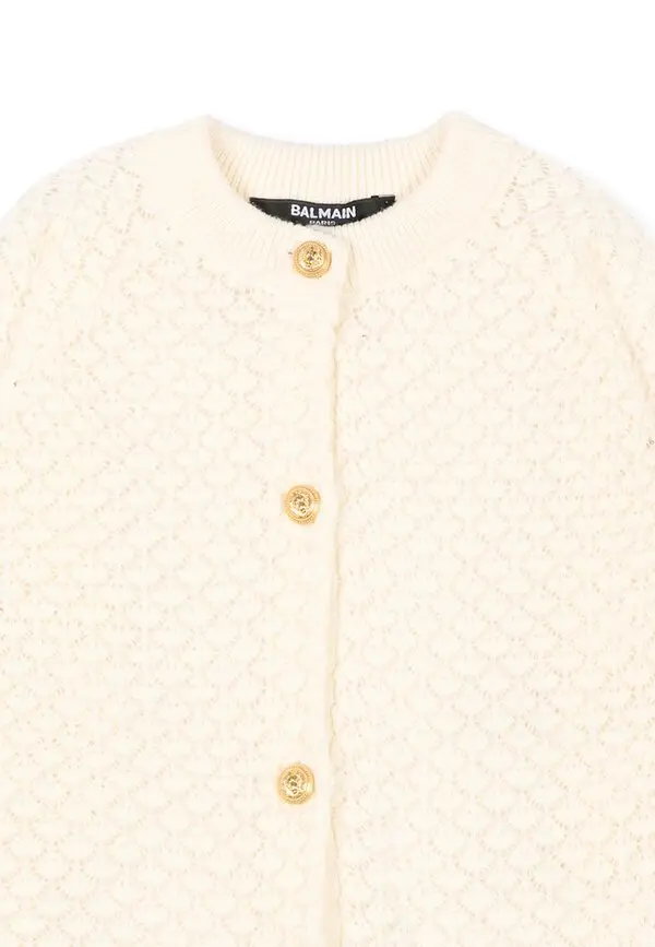 Balmain Pointelle-knit Button-up Cardigan