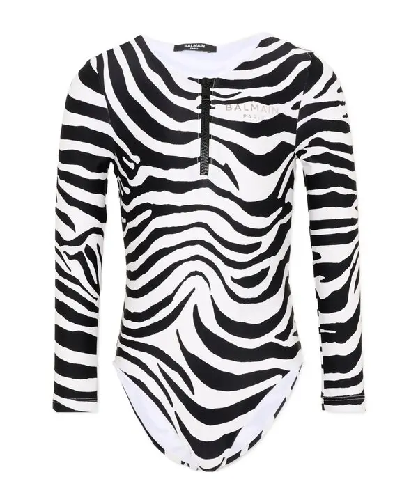 Balmain Zebra-print Long-sleeve Swimsuit