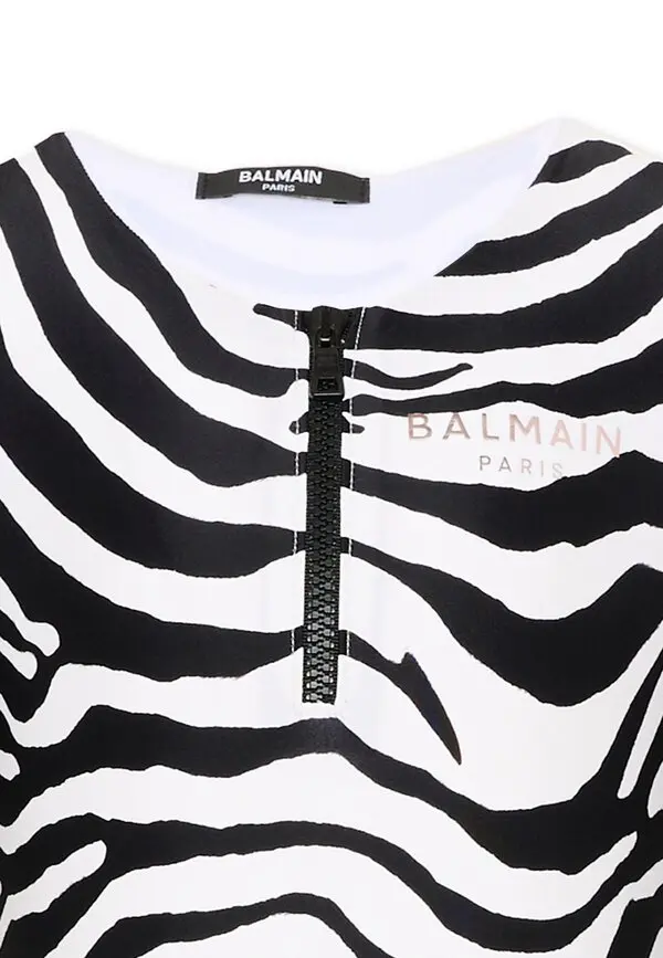 Balmain Zebra-print Long-sleeve Swimsuit