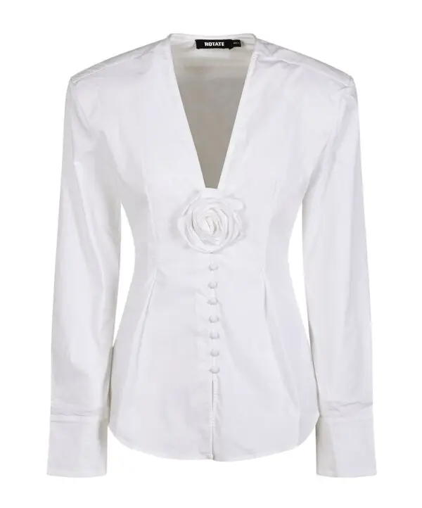 ROTATE BY BIRGER CHRISTENSEN Floral Applique V-neck Shirt - White