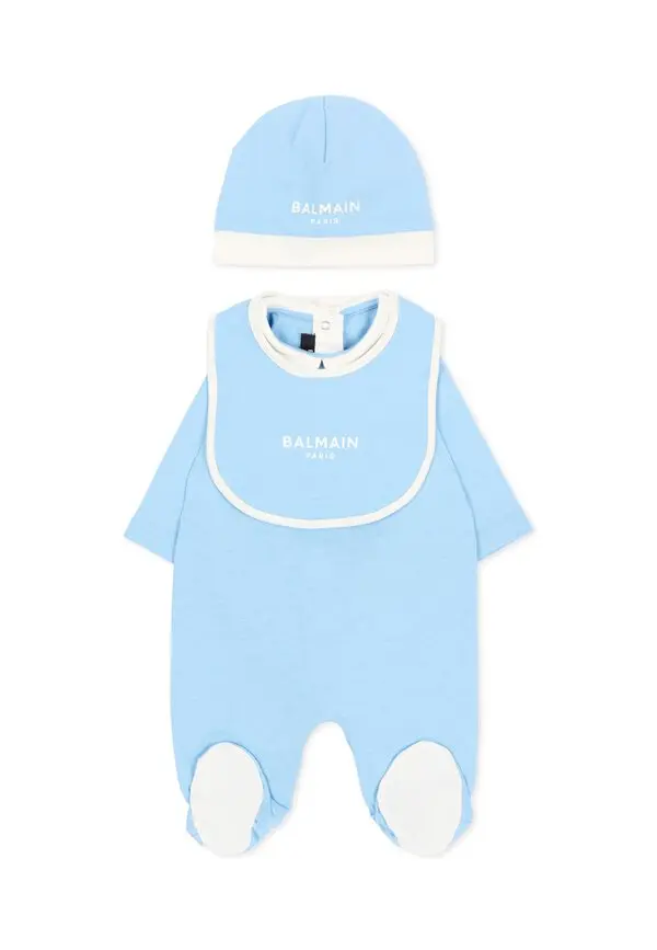 Balmain Logo-print Bib Bodysuit And Beanie Set