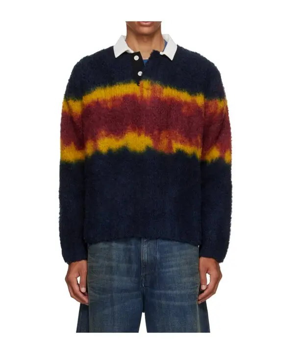 Sacai Patterned Ribbed Knit Long-sleeve Top