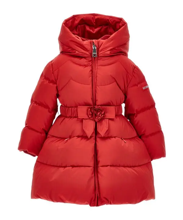 Monnalisa Padded Down Jacket With Floral Belt