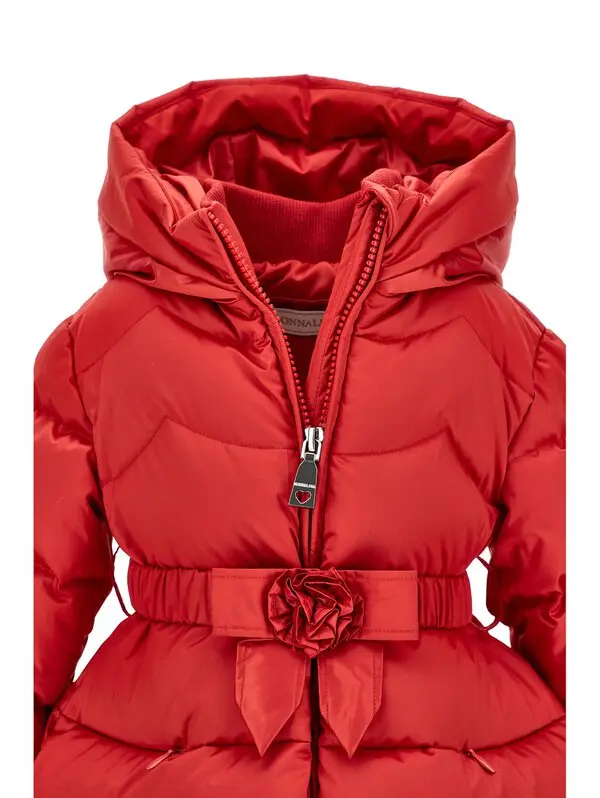 Monnalisa Padded Down Jacket With Floral Belt