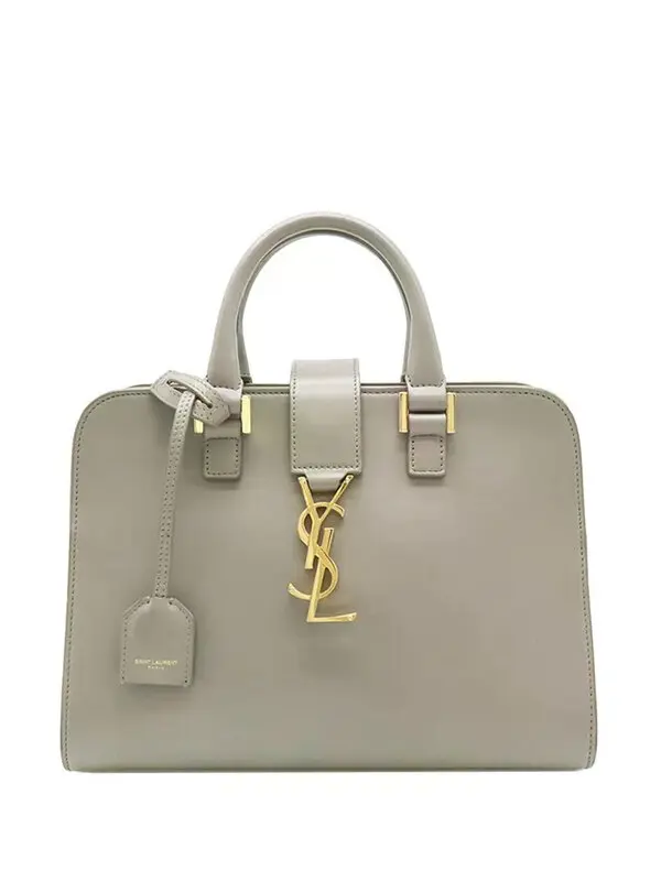 Saint Laurent Baby Leather Monogram Cabas Satchel - Grey