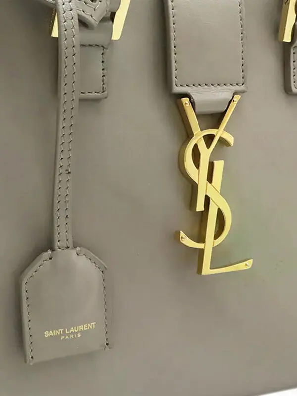 Saint Laurent Baby Leather Monogram Cabas Satchel - Grey